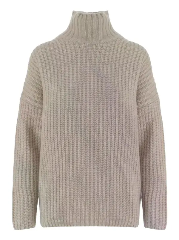 ALLUDE Ribbed Knit Turtleneck Sweater - Neutrals