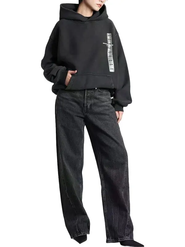 Alexander Wang Graphic Print Pouch Pocket Hoodie - Black