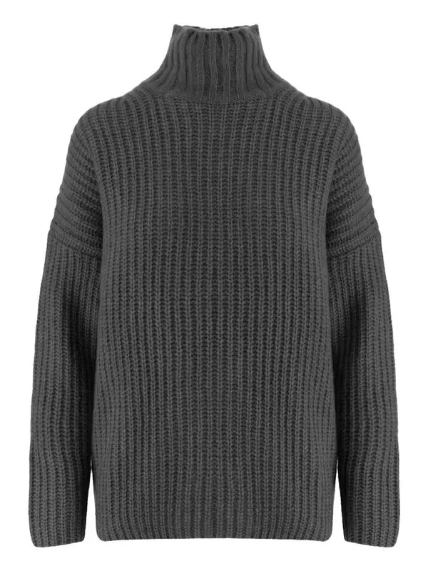 ALLUDE Ribbed Knit Turtleneck Sweater - Grey
