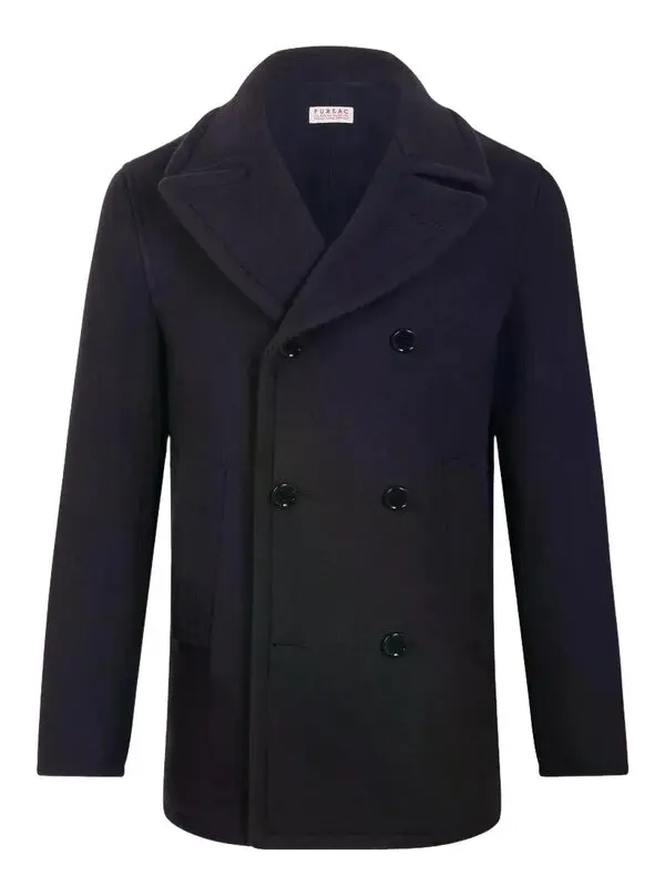 FURSAC Double-breasted Wool Blend Coat - Blue