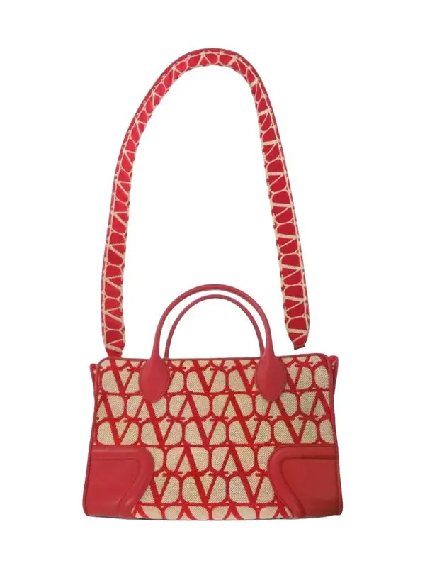 Valentino Garavani Leather Trimmed Toile Iconographe Satchel - Red