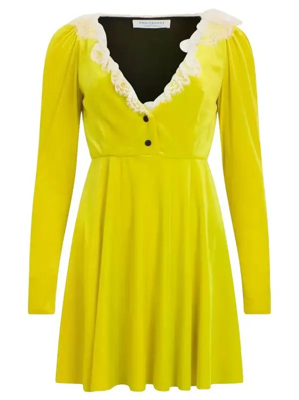 Philosophy Di Lorenzo Serafini Velvet Lace Trim Mini Dress - Yellow