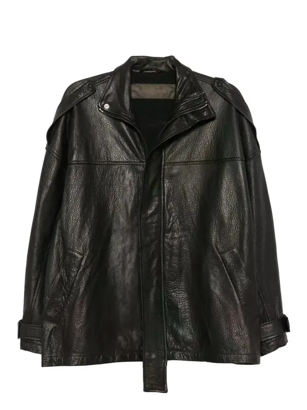 GIORGIO BRATO Buckled-cuff Leather Coat - Black