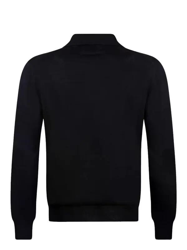 GRAN SASSO Long Sleeve Polo Collar Fine Knit Sweater - Blue