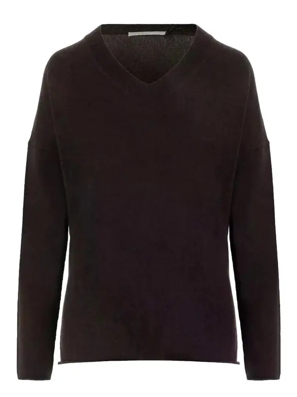 ALLUDE V-neck Long Sleeve Sweater - Brown