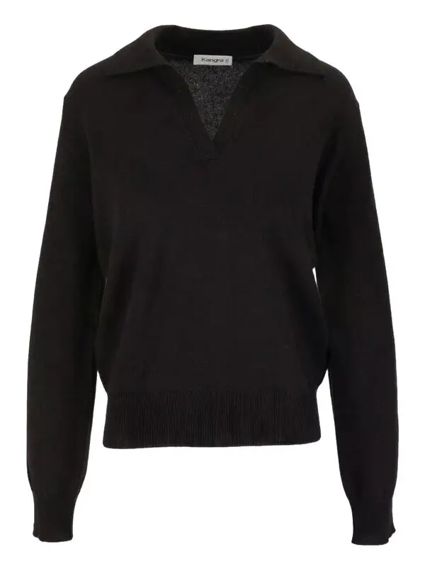 KANGRA Long-sleeve V-neck Polo Sweater - Black