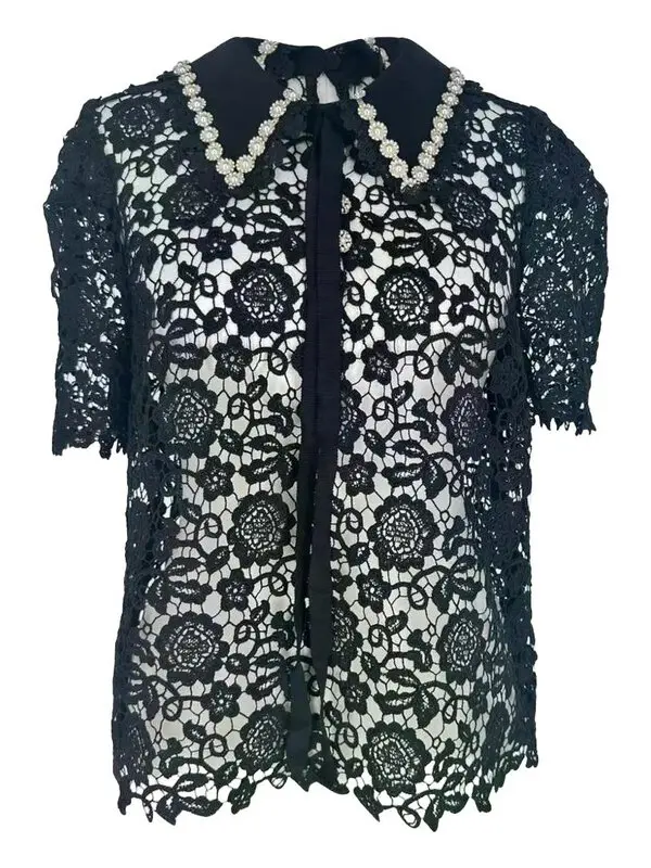 SELF-PORTRAIT Guipure Lace Blouse - Black