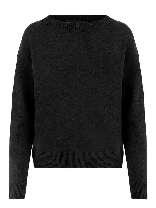 ALLUDE Crew Neck Long Sleeve Sweater - Black