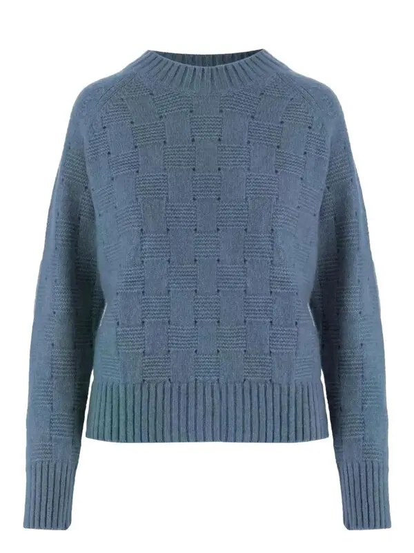 ALLUDE Basket-weave Crew-neck Sweater - Blue