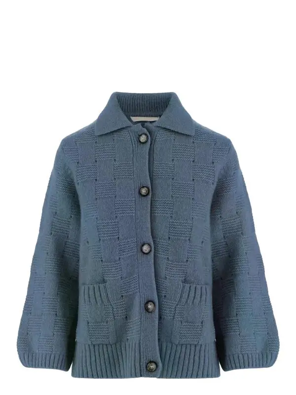 ALLUDE Basket-weave Knitted Cardigan - Blue