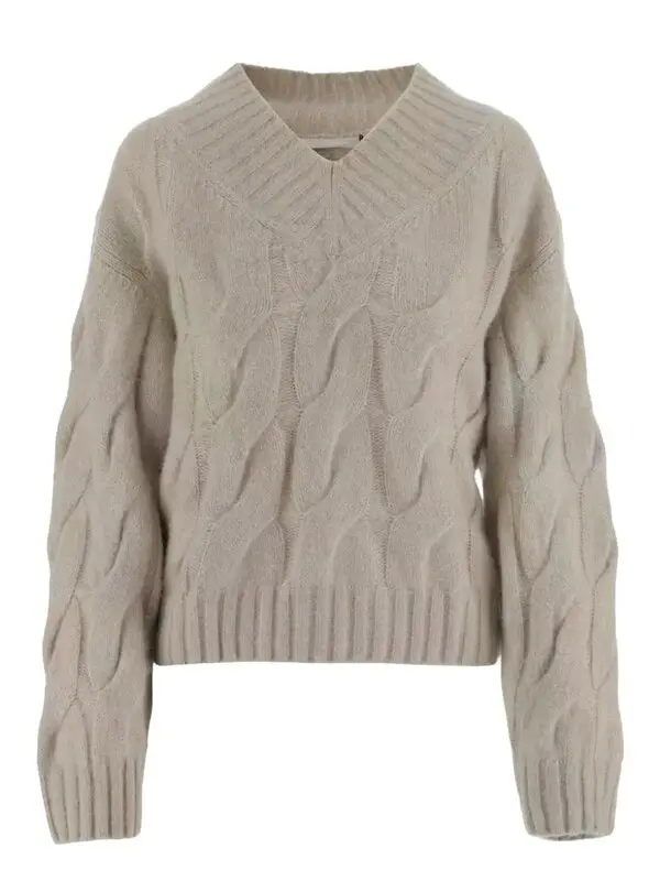 ALLUDE V-neck Cable-knit Sweater - Neutrals