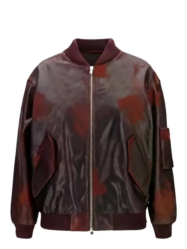 VALSTAR Crinkled Effect Leather Bomber Jacket - Brown