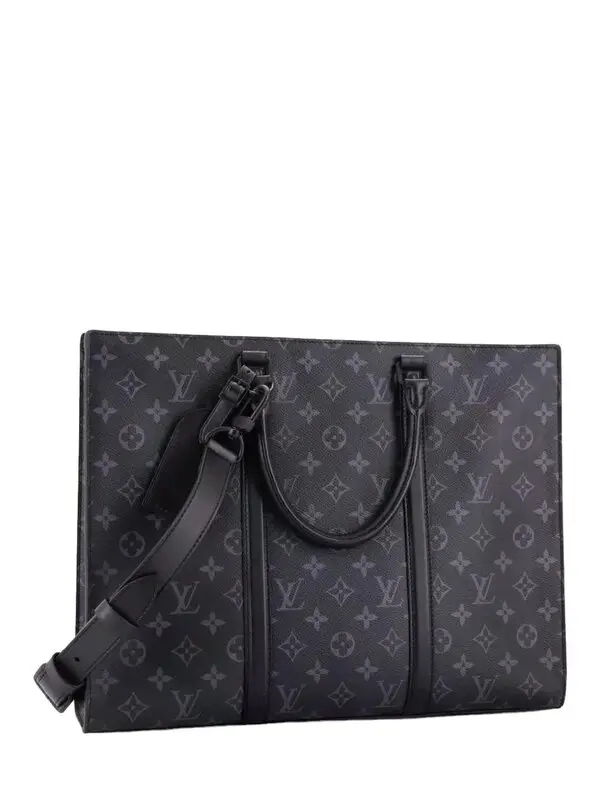 LOUIS VUITTON Monogram Eclipse Canvas Sac Plat Zipper Tote Bag - Black