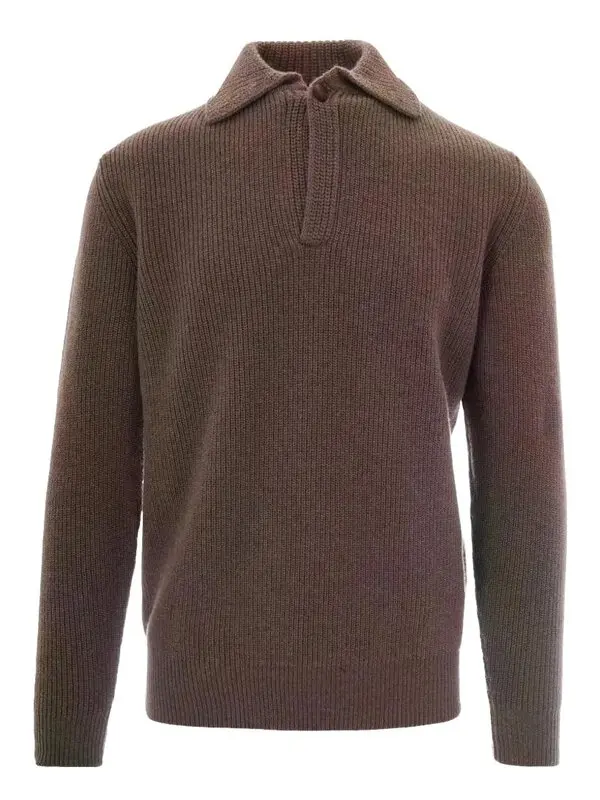 BALLANTYNE Fisherman Rib Wool Sweater - Brown