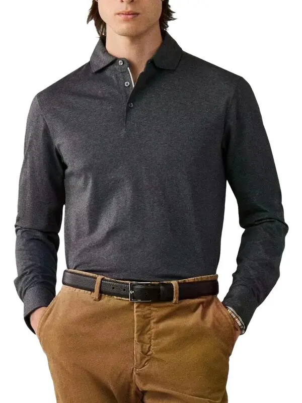 HACKETT LONDON Long-sleeve Cotton Polo Shirt - Grey