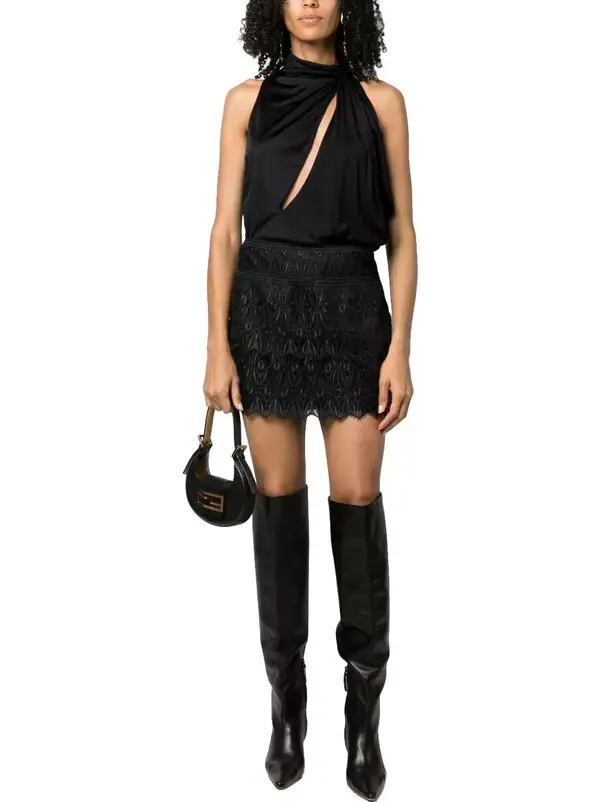 Alberta Ferretti Layered Lace A-line Mini Skirt - Black