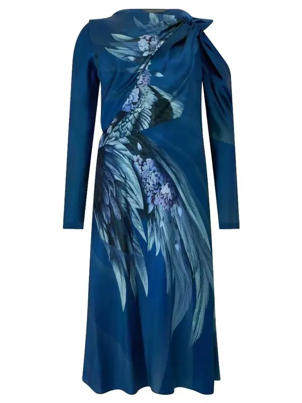 Alberta Ferretti Draped Floral Print Midi Dress - Blue