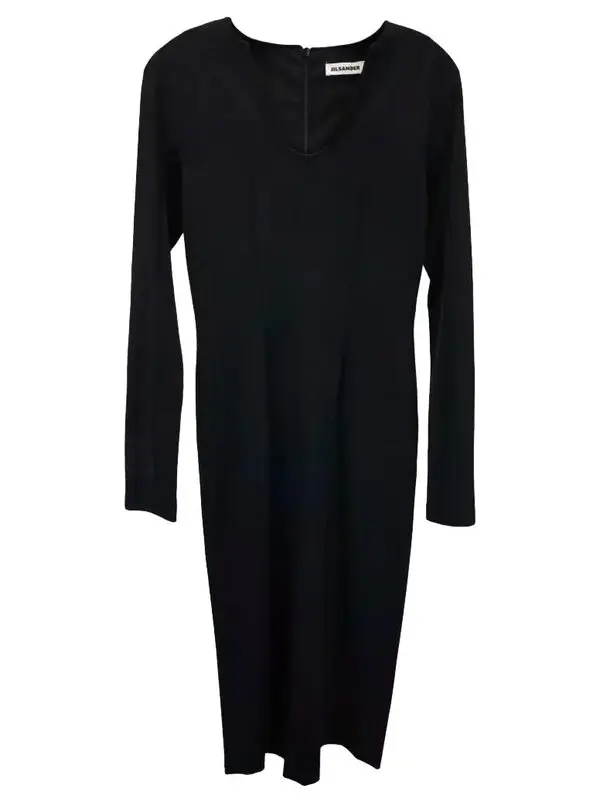 JIL SANDER Scoop Neck Long Sleeve Midi Dress - Black