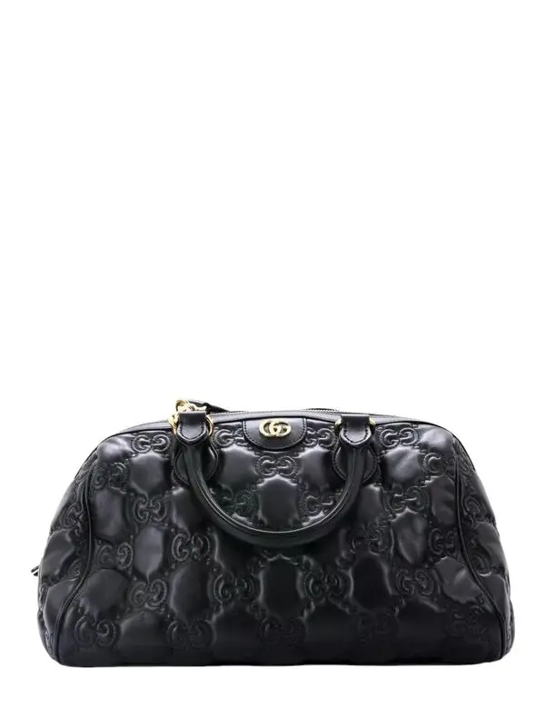 Gucci Ophidia Convertible Boston Top Handle Bag Gg Matelassé Leather Medium Satchel - Black