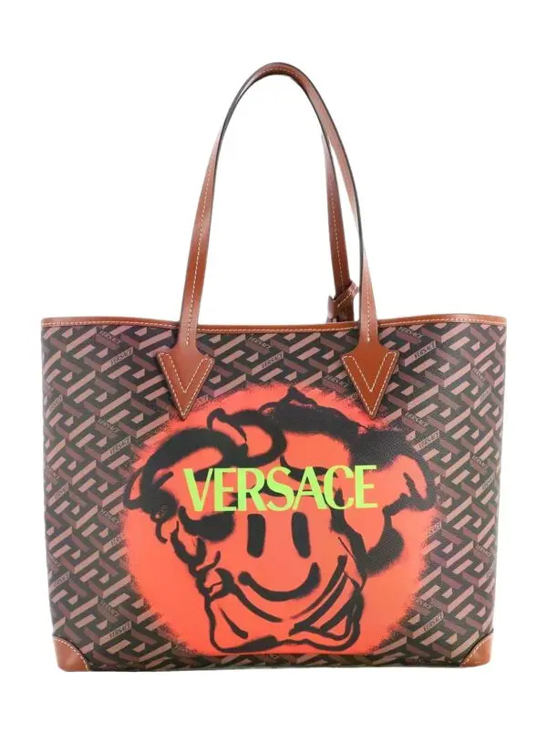 Versace La Greca Signature Coated Canvas Medium Tote Bag - Brown