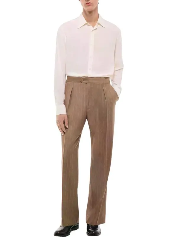 FURSAC Pinstripe Pleated Wide-leg Trousers - Brown