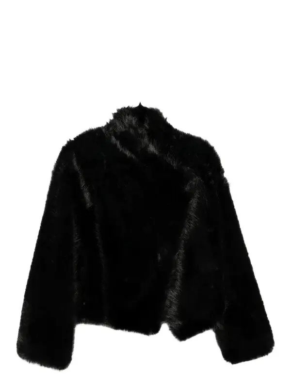 B&B COUTURE Faux-fur Funnel Neck Coat - Black