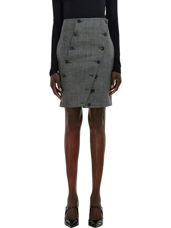 FERRAGAMO Button Detailed Straight Cut Skirt - Grey