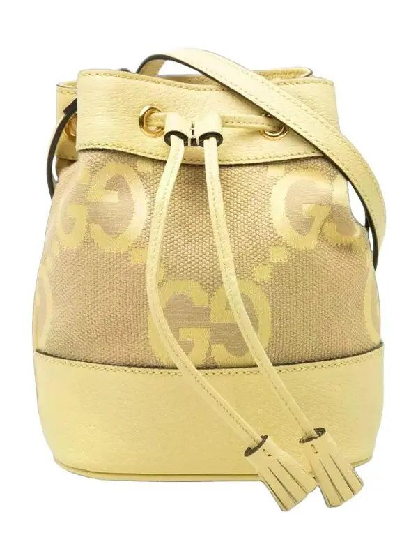 Gucci Ophidia Mini Jumbo Gg Canvas And Calfskin Bucket Bag - Yellow