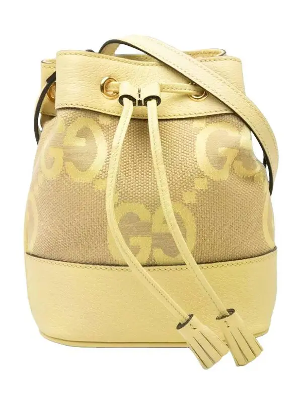 Gucci Ophidia Mini Jumbo Gg Canvas And Calfskin Bucket Bag - Yellow