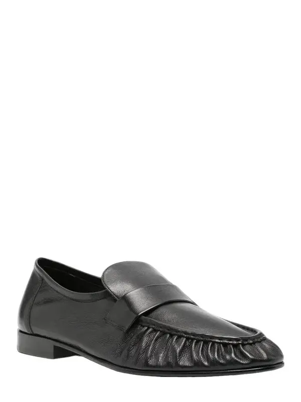 THE ROW Ruched Leather Loafers - Black