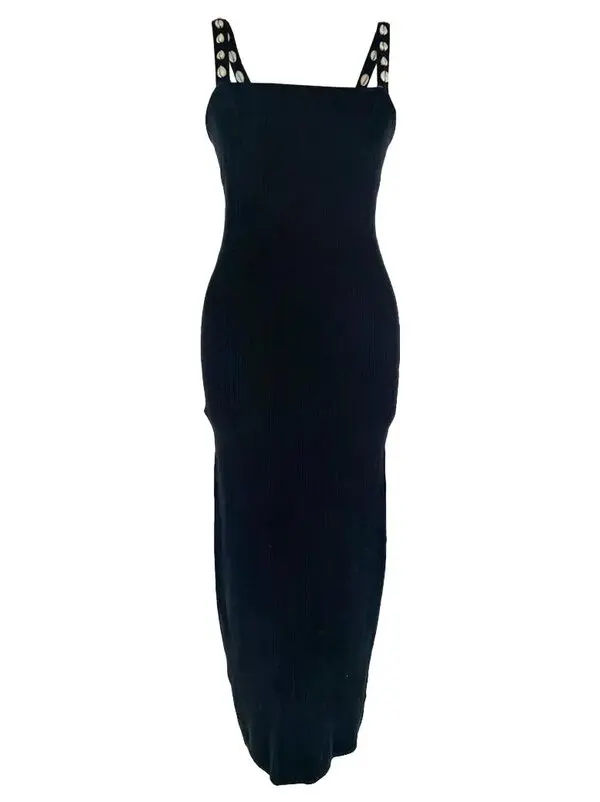 Staud Ribbed Shell-embellished Square Neck Dress - Black