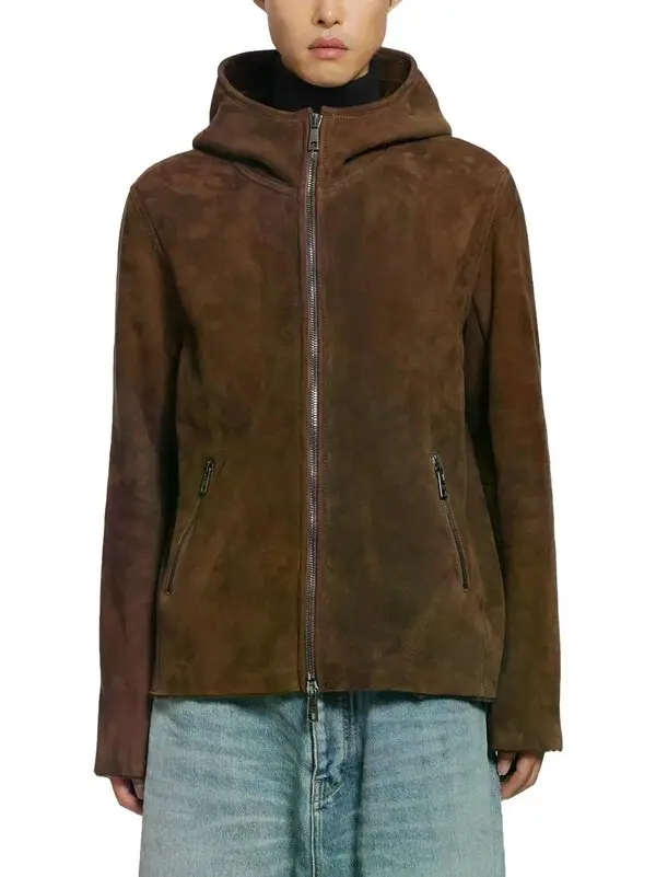 GIORGIO BRATO Suede Hooded Jacket - Brown