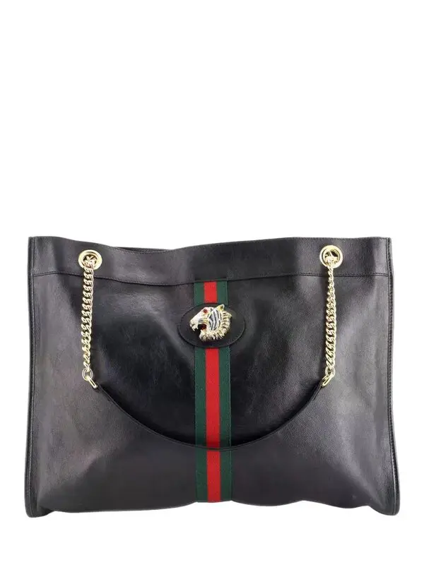 Gucci Rajah Chain Leather Large Tote Bag - Black