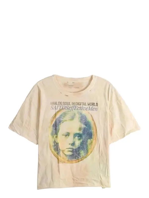 SAITOS Graphic-print Distressed T-shirt - Neutrals