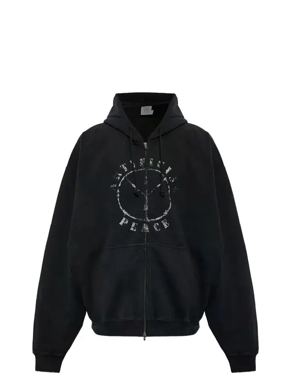 Vetements Graphic-print Zip-up Hoodie - Black