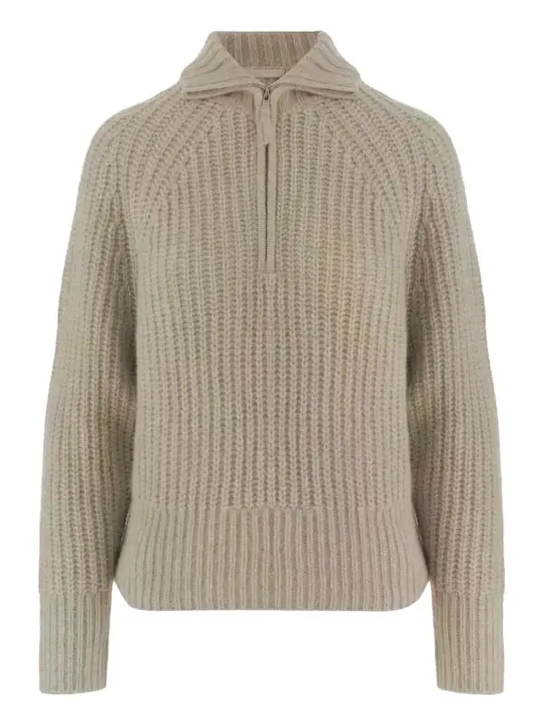 ALLUDE Ribbed Knit Half-zip Sweater - Neutrals