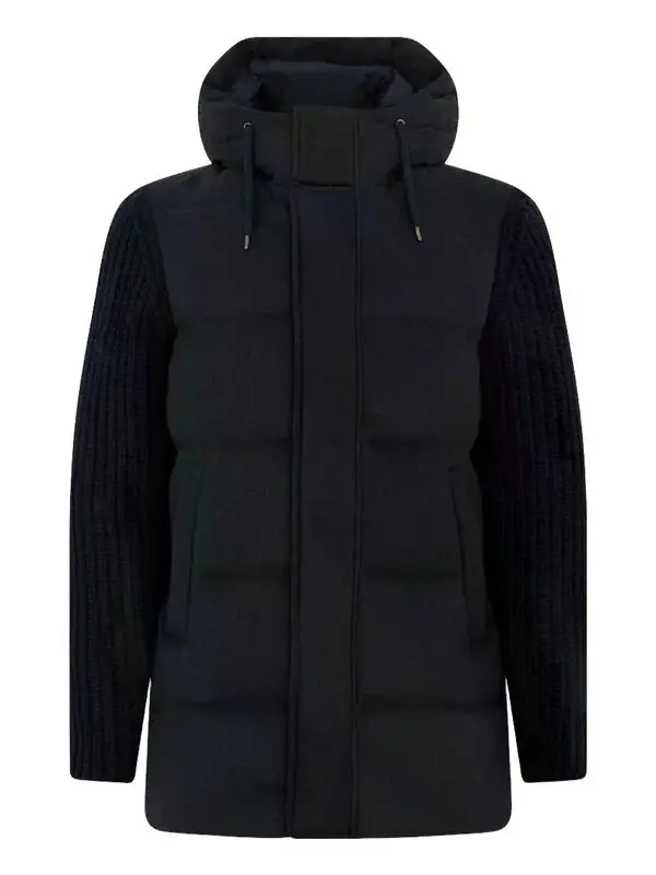 Herno Knitted Sleeve Hooded Jacket - Blue