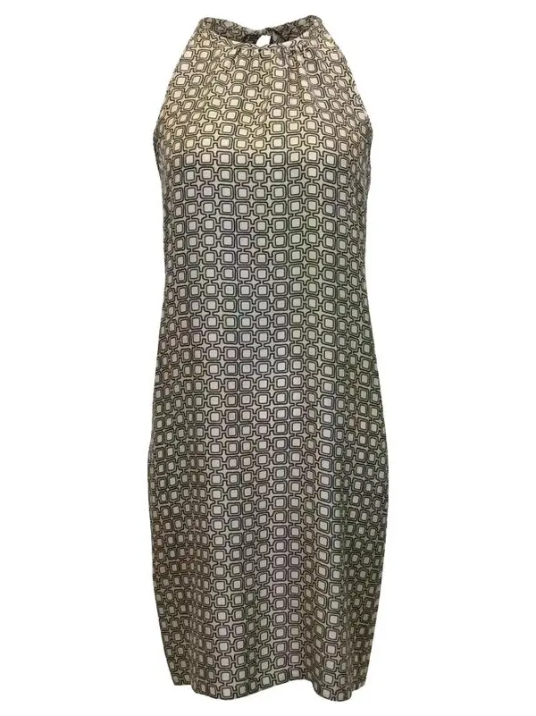 Max Mara Sleeveless Geometric Print Halterneck Silk Dress - Neutrals