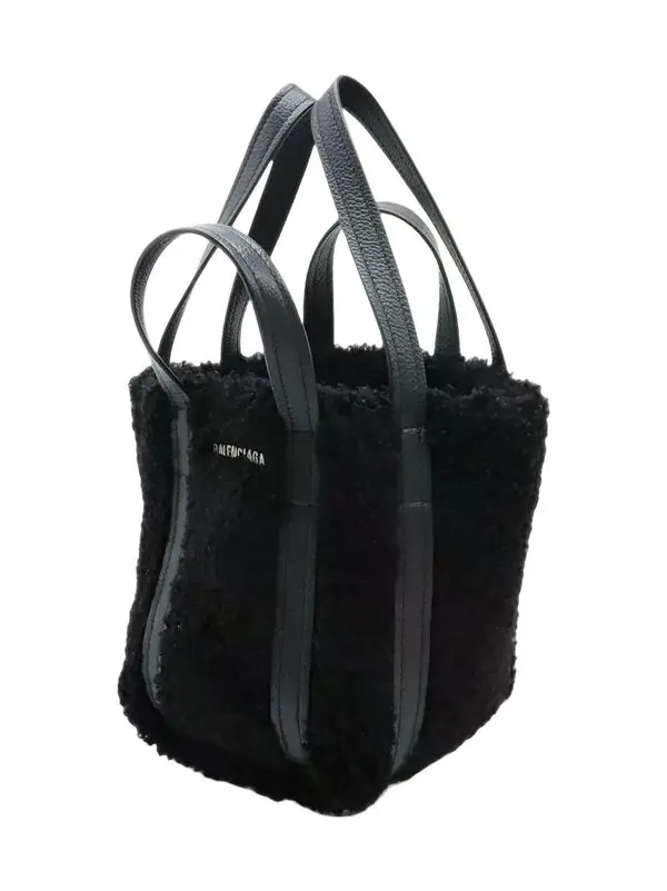 Balenciaga Shearling Everyday North South Tote Xs Satchel - Black