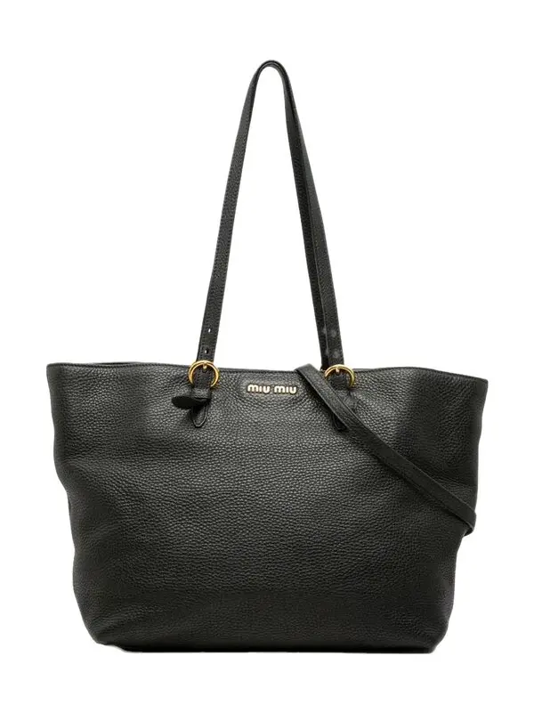 Miu Miu Vitello Daino Open Convertible Tote Satchel - Black
