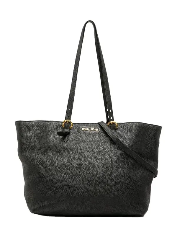Miu Miu 2010-2026 Vitello Daino Open Convertible Tote Satchel - Black