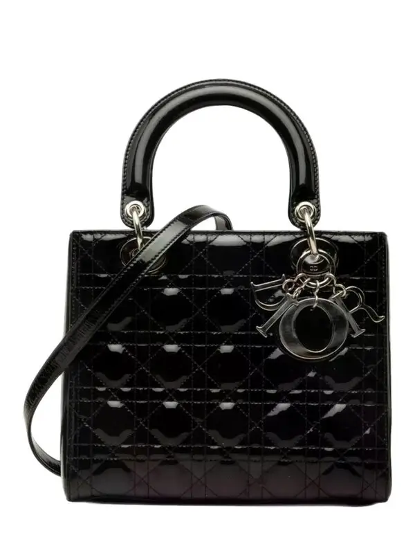 Dior 2013 Medium Patent Cannage Lady Satchel - Black