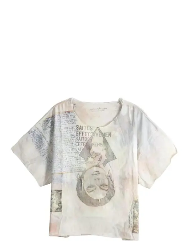 SAITOS Graphic-print Raw-edge T-shirt - White