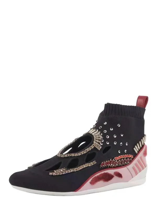Valentino Garavani Crystal-embellished Cut-out Sock Sneakers - Black