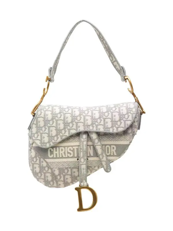 Dior Oblique Embroidered Canvas Saddle Shoulder Bag - Grey