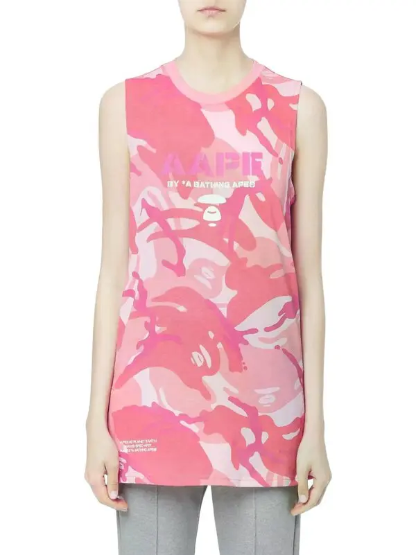 AAPE BY *A BATHING APE Camouflage Print Mesh-tape Tank Top - Pink