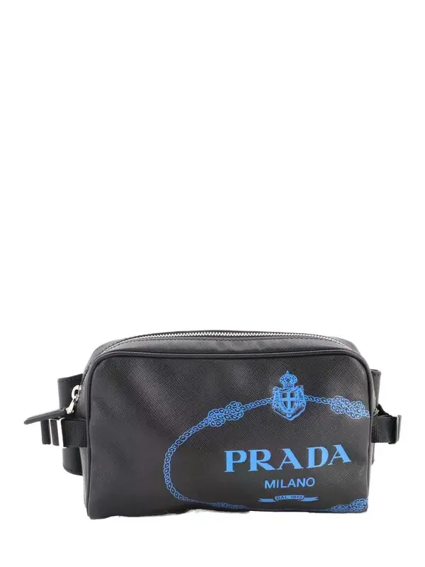 Prada Saffiano Leather Logo Waist Bag - Black
