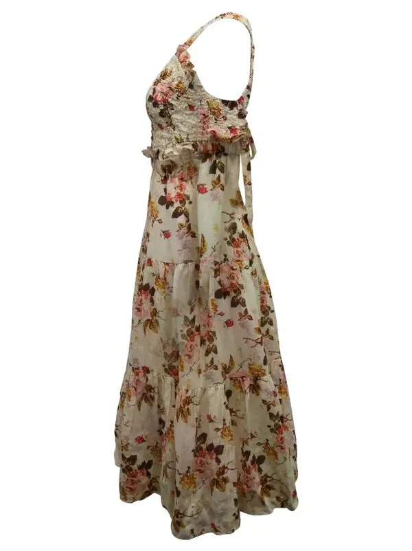 Sea Esme Smocked Maxi Dress With Floral Print And Tiered Skirt - Neutrals
