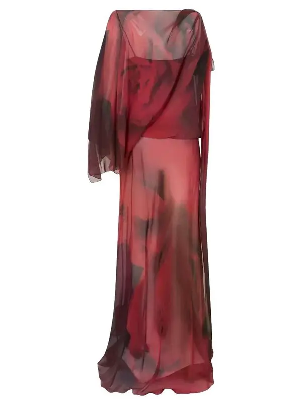 Alberta Ferretti Sleeveless Boat Neck Maxi Dress - Red