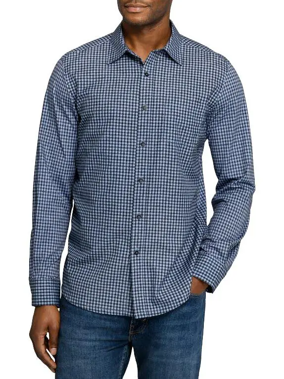 W.R.K Reworked Slim Fit Navy Gingham Check Cotton Button-up Shirt - Black/blue